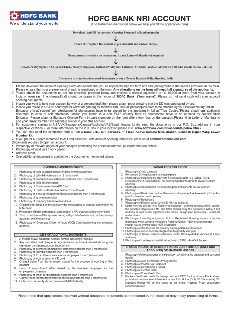 HDFC NRI Account Opening Guide | PDF | Identity Document | Transaction ...