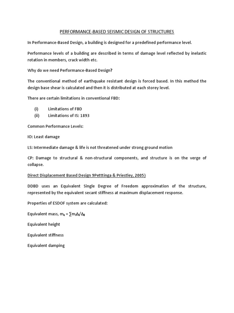 Performance Based Seismic Design | PDF