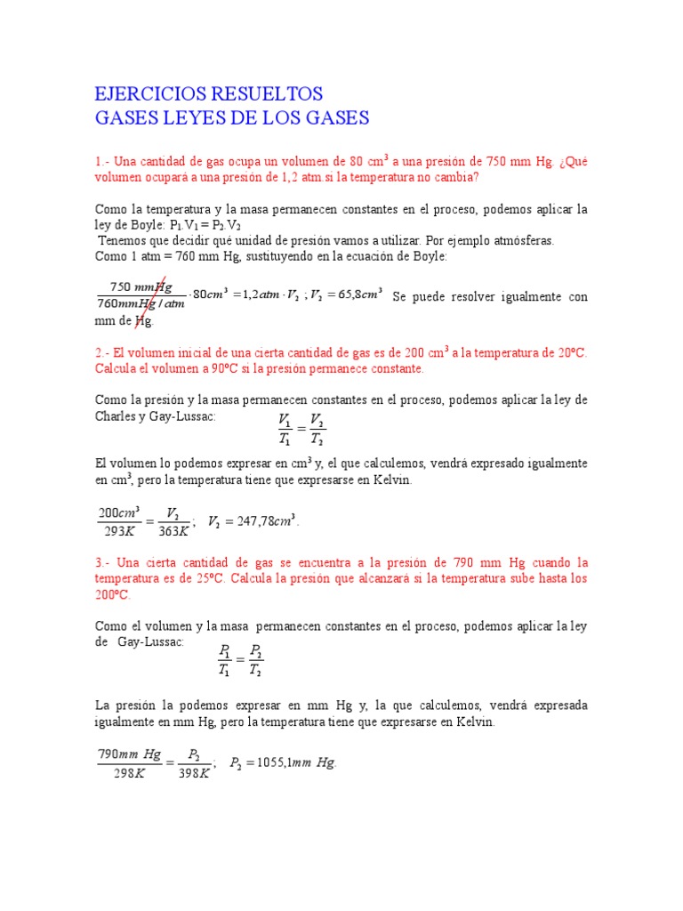 Ejercicios Resueltos Leyes de Los Gases | PDF | Tecnología