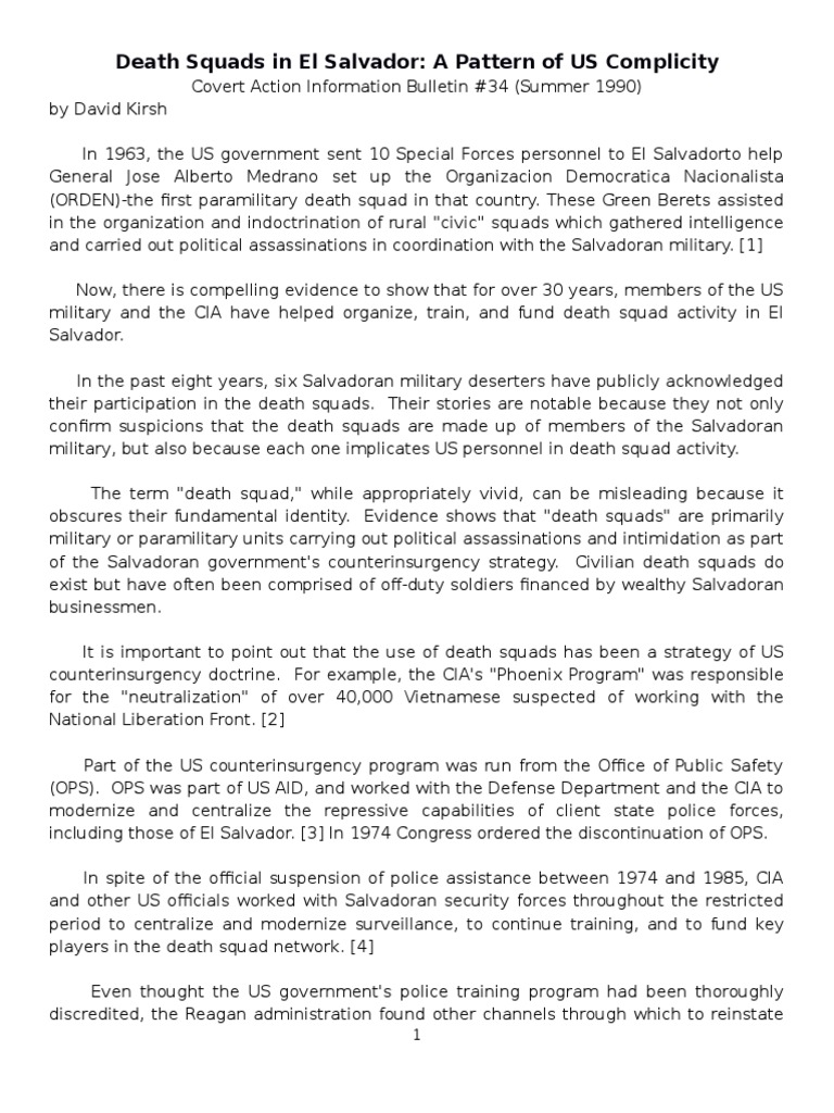 Death Squads in El Salvador: A Pattern of US Complicity, David Kirsh ...