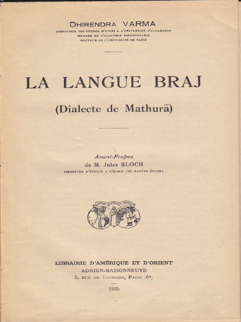 Dhirendra Varma La Langue Braj Dialecte de Mathura 1935 | PDF ...