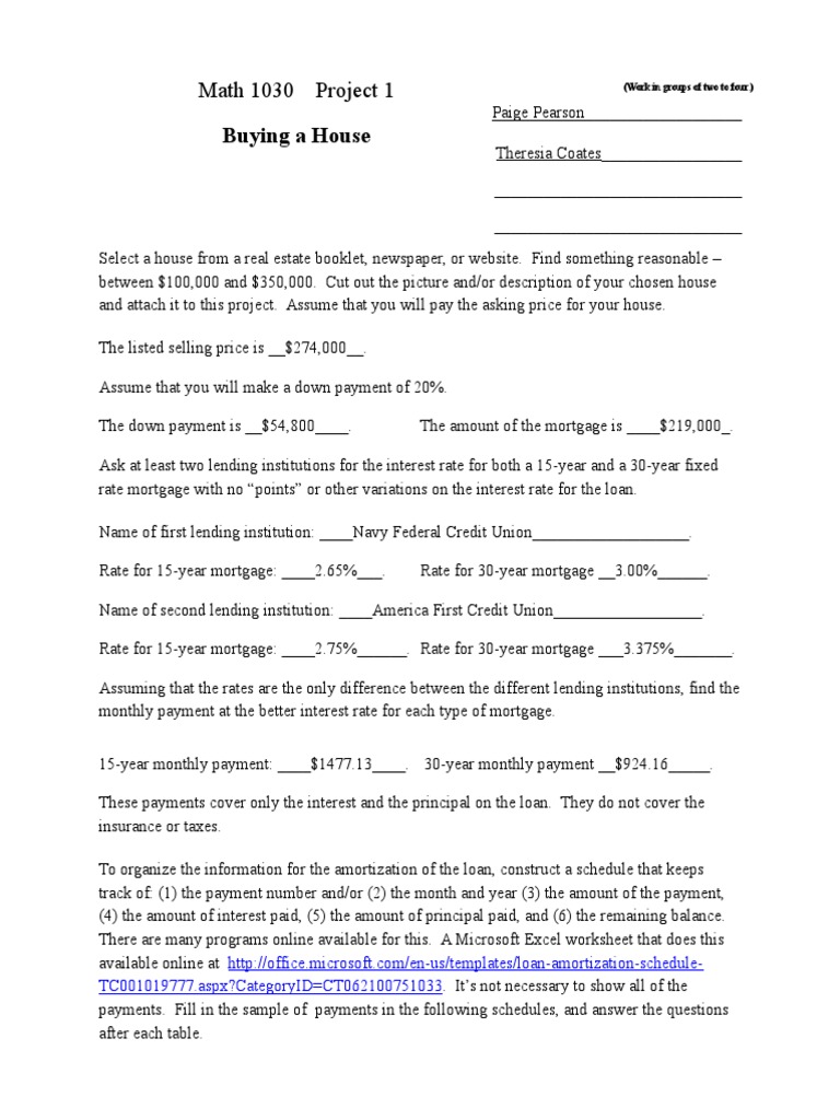 Buying A House: Math 1030 Project 1 | PDF | Mortgage Loan | Loans