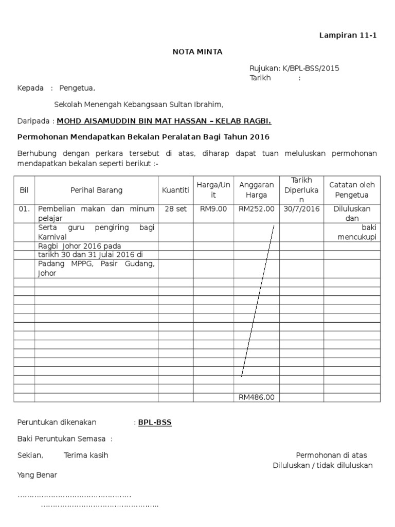 Contoh Nota Minta | PDF