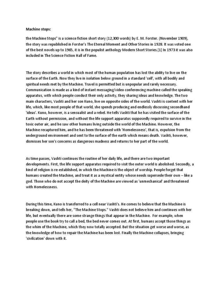 Machine Stops Summary | PDF