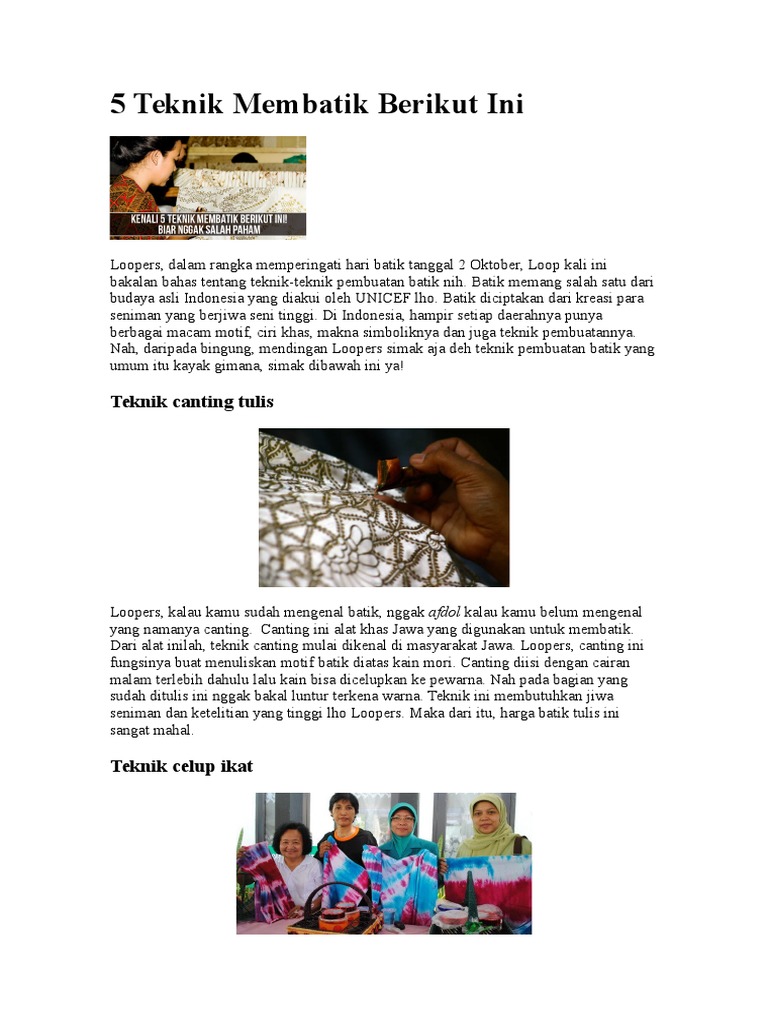 5 Teknik Membatik Berikut Ini | PDF