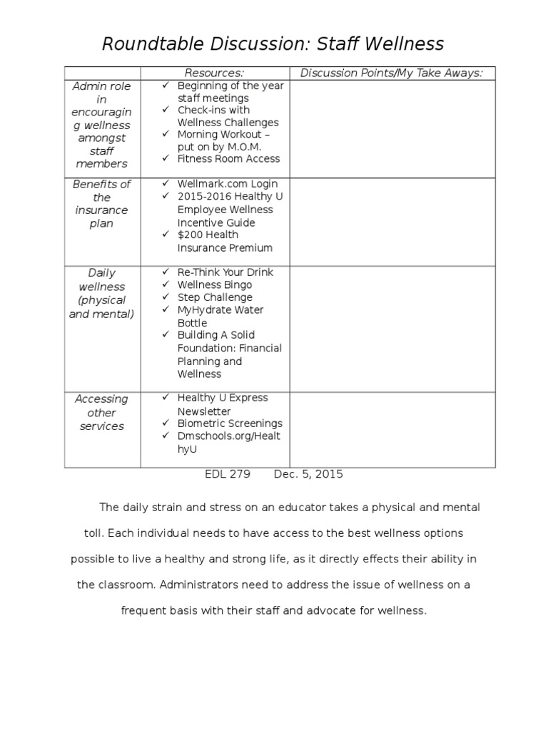 Roundtable Discussion: Staff Wellness | PDF
