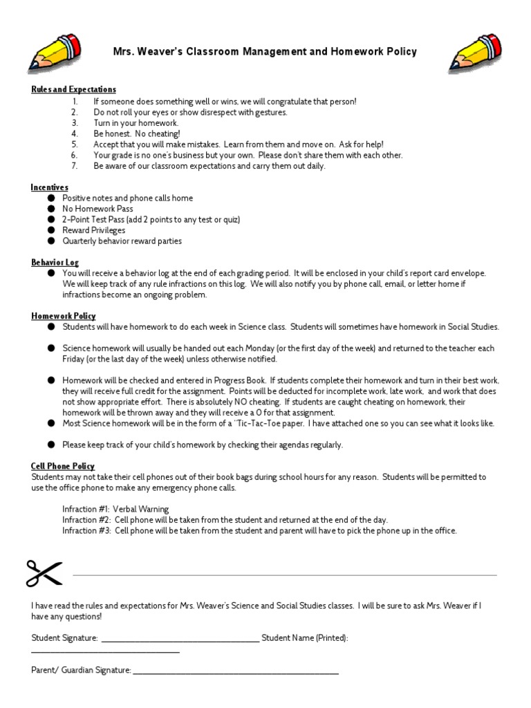 Mrs. Weaver's Classroom Management and Homework Policy | PDF | Homework ...