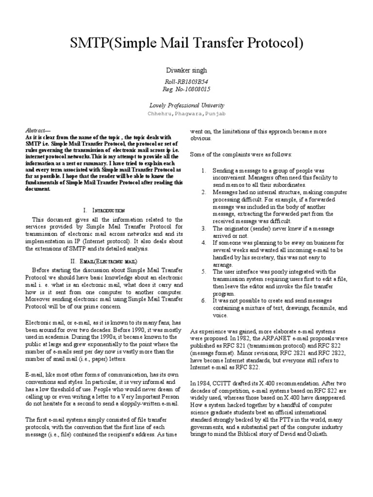 SMTP Simple Mail Transfer Protocol | Download Free PDF | Cyberspace ...
