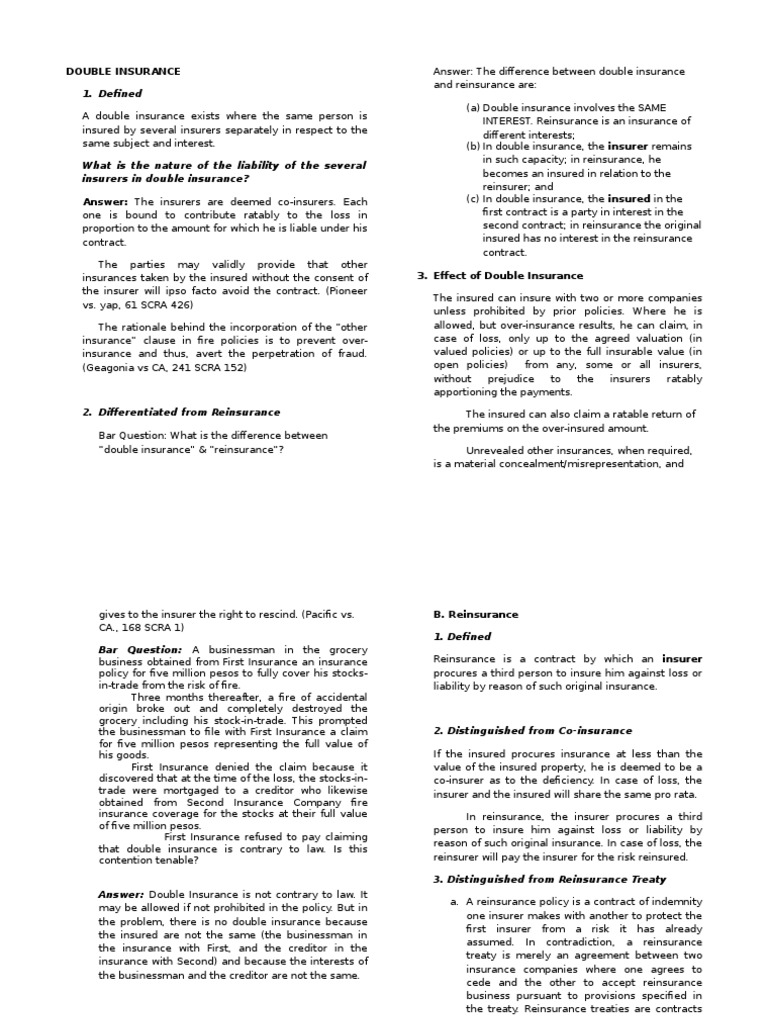 Double Insurance | PDF | Reinsurance | Insurance