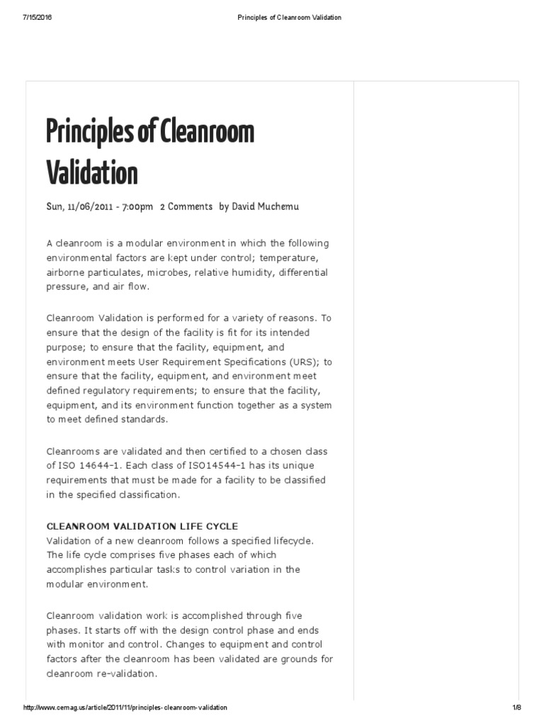 Principles of Cleanroom Validation | PDF | Verification And Validation ...