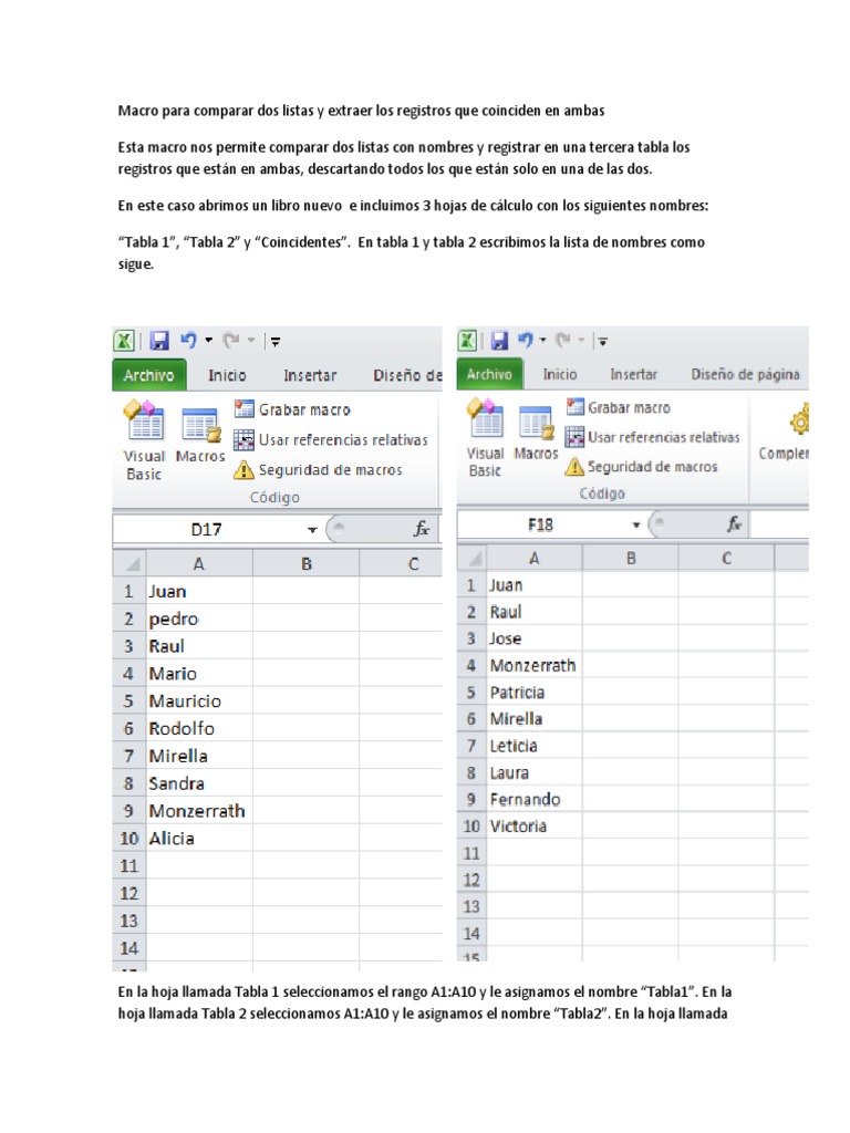Macro para Comparar Dos Listas y Extraer Los Registros Que Coinciden en ...