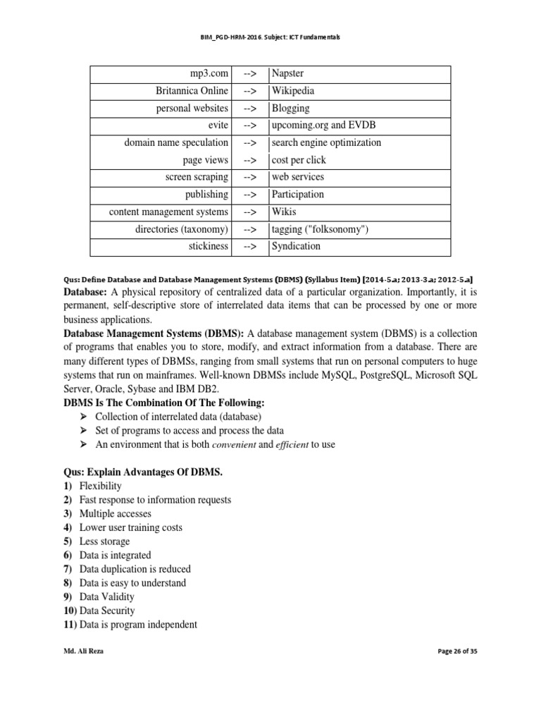 ICT-Note Full and Final | PDF | Databases | Management Information System