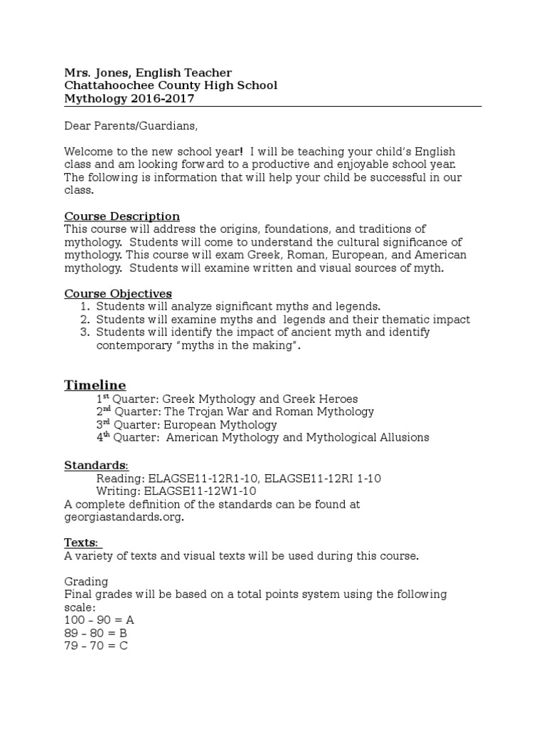 Mythology Syllabus T Jones | PDF | Greek Mythology | Homework
