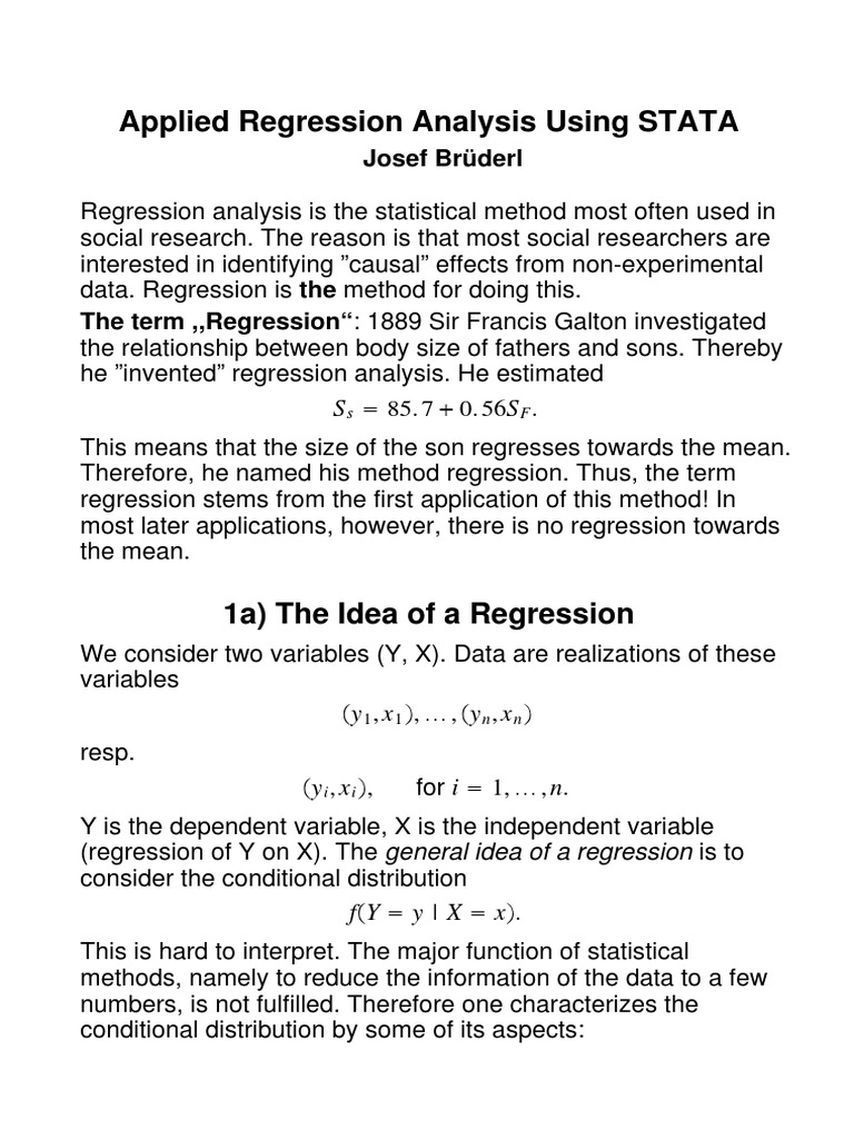 Bruderl 2005 Applied Regression Analysis Using Stata Lecture Notes Pdf Pdf Regression