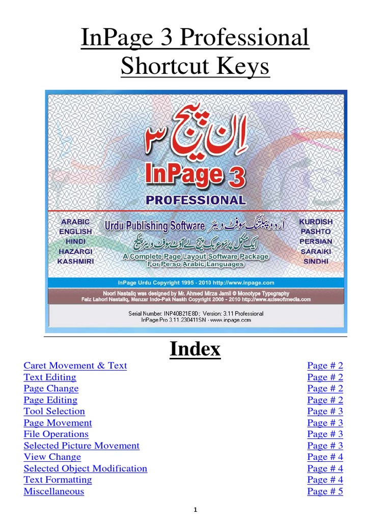InPage 3 Professional Shortcut Keys | PDF | Text | Typography