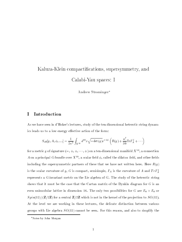 Kaluza-Klein Compactications, Supersymmetry, and Calabi-Yau Spaces: I | PDF | Group (Mathematics ...
