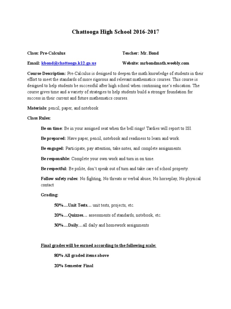 Pre-Calculus Syllabus | PDF | Trigonometric Functions | Trigonometry