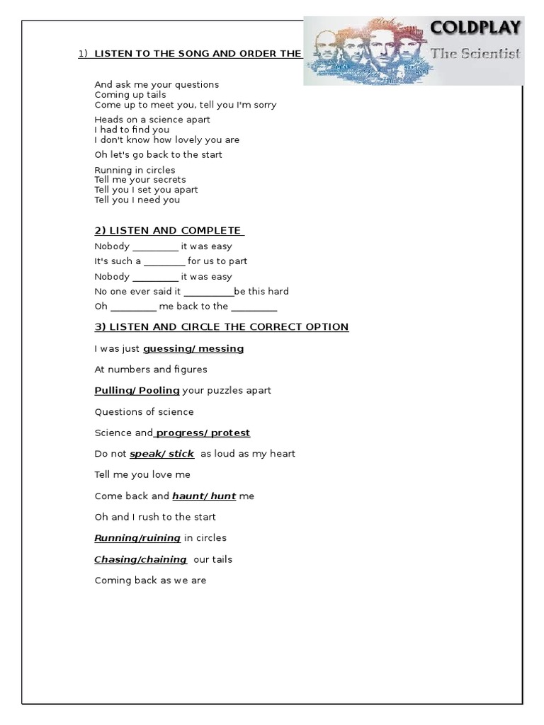 Listen To The Song and Order The Verses | PDF | Language Arts & Discipline