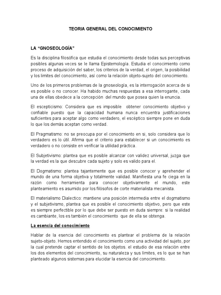 Teoria General Del Conocimiento | Realismo filosófico | Conocimiento