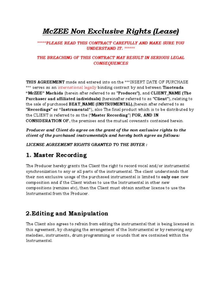 Non Exclusive Lease Agreement | PDF | Compact Disc | Lease