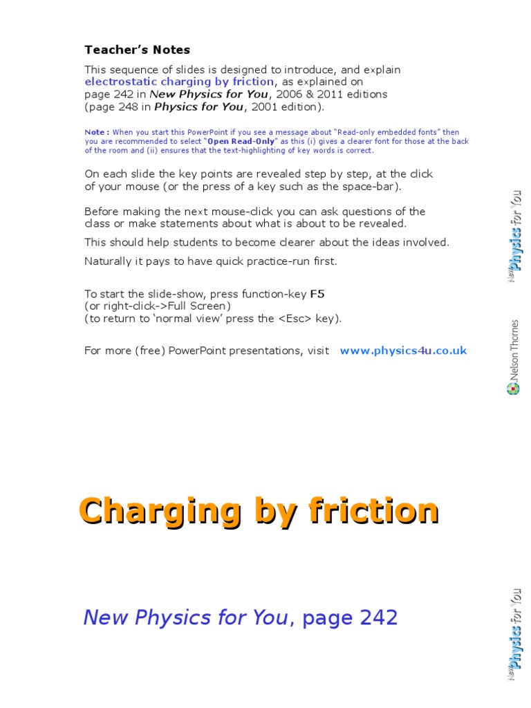 Electrostatic Charging by Friction | PDF | Electric Charge | Physics