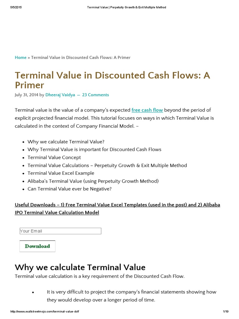 Terminal Value - Perpetuity Growth & Exit Multiple Method | PDF | Discounted Cash Flow | Cost Of ...