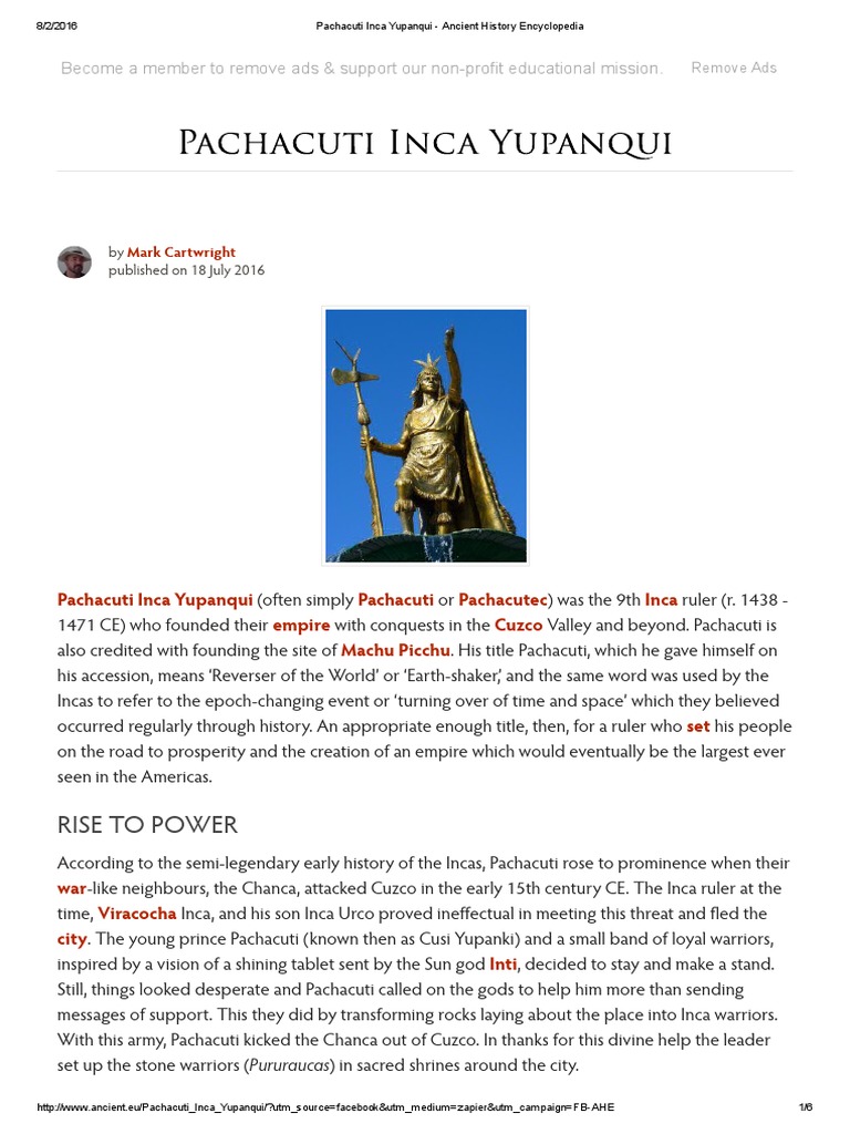 Pachacuti Inca Yupanqui - Ancient History Encyclopedia | PDF | Inca Empire