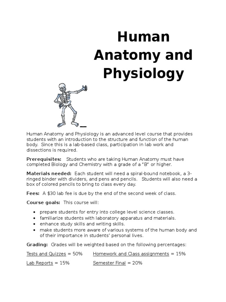 Human Anatomy Syllabus-Val | PDF | Homework | Science