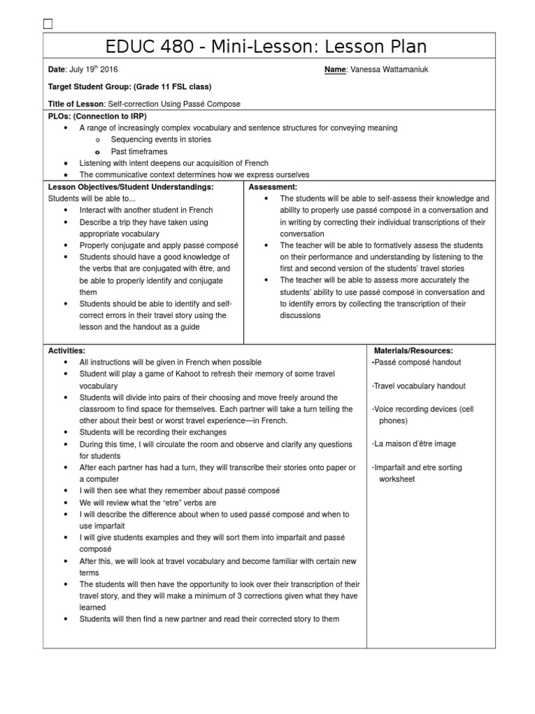 FSL Lesson Plan | Download Free PDF | Vocabulary | Lesson Plan