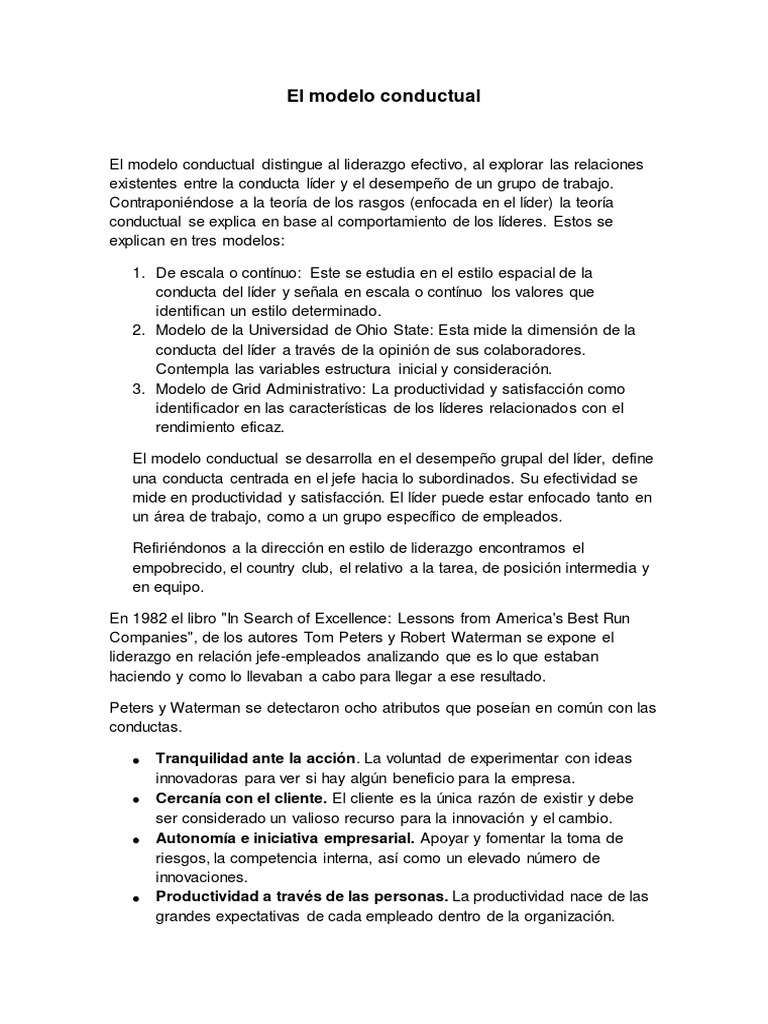 El Modelo Conductual | PDF | Liderazgo | Comportamiento