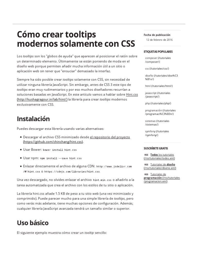 Como Crear Tooltips Modernos Solamente Con Css Pdf Hojas De Estilo