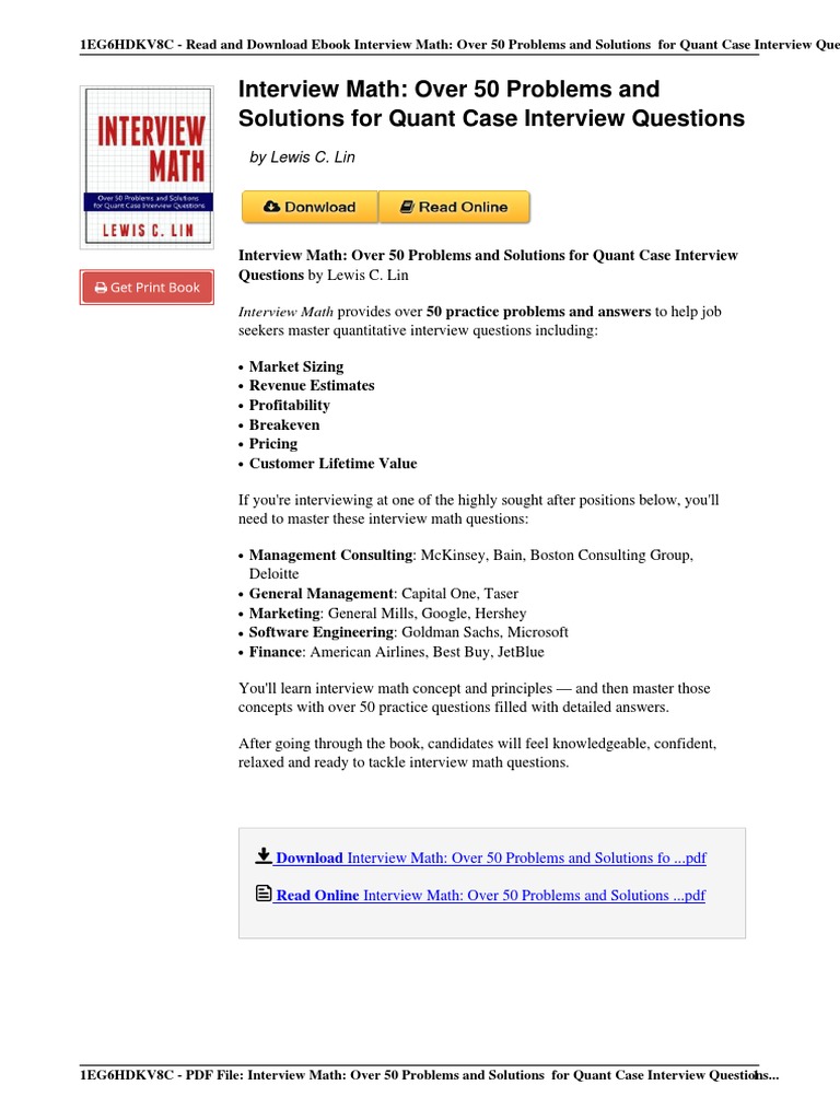Mastering Quantitative Interview Questions: Over 50 Problems and ...