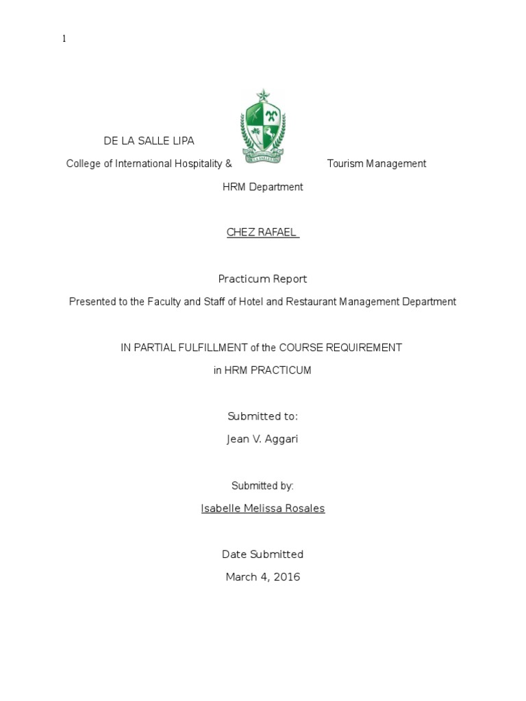 Practicum Report: Chez Rafael Experience | PDF | Hotel | Food And Drink