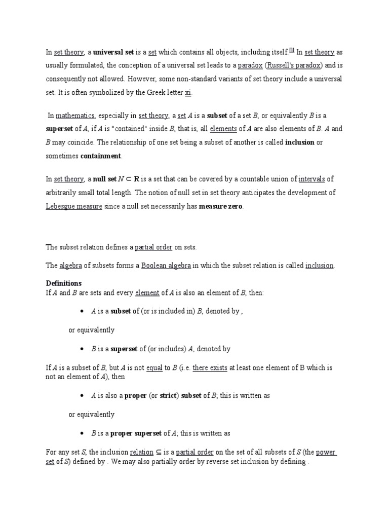 Set Theory Set Set Theory Paradox Russell's Paradox: Superset of A, If ...
