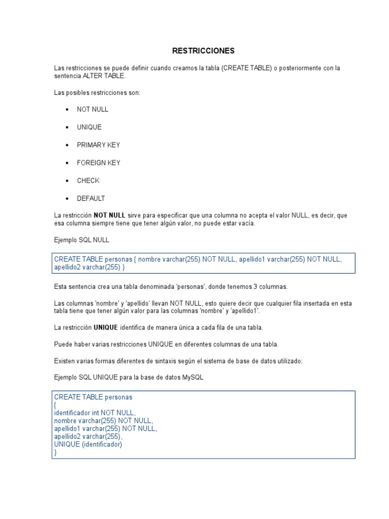 SQL Server Restricciones | PDF | Modelo de datos | SQL