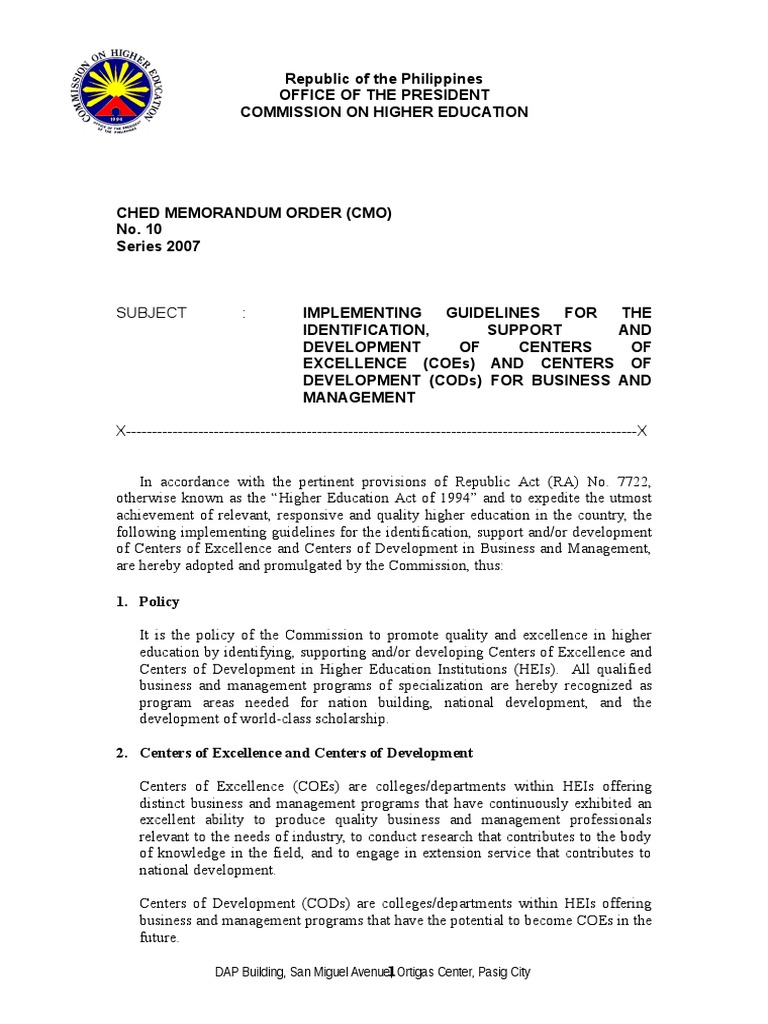 CMO 10, s.2007-COECOD Guidelines Business and Management | PDF ...