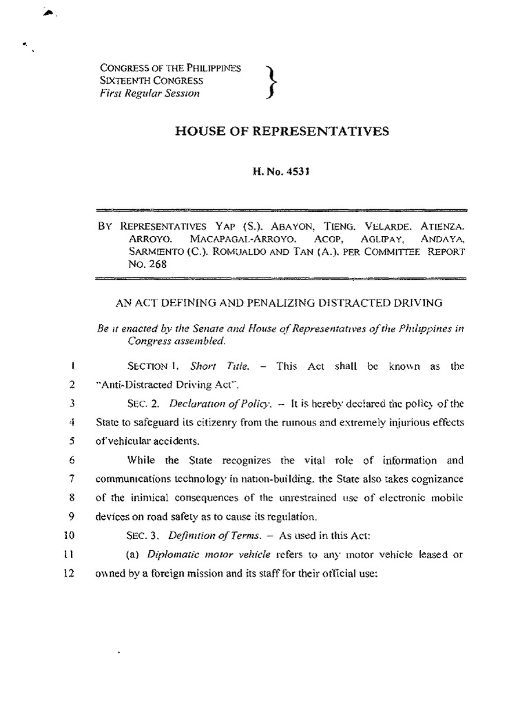 House Bill #4531 Anti Distracted Driving Act | PDF | Driving | Wireless