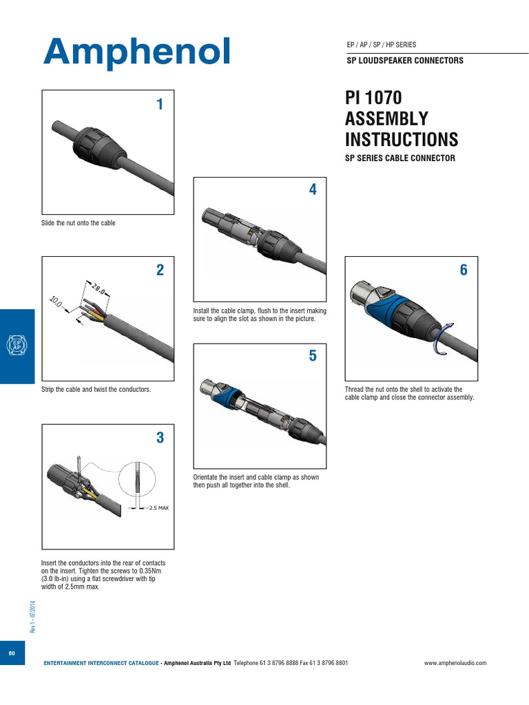 PI 1070 Assembly Instructions: SP Loudspeaker Connectors | PDF