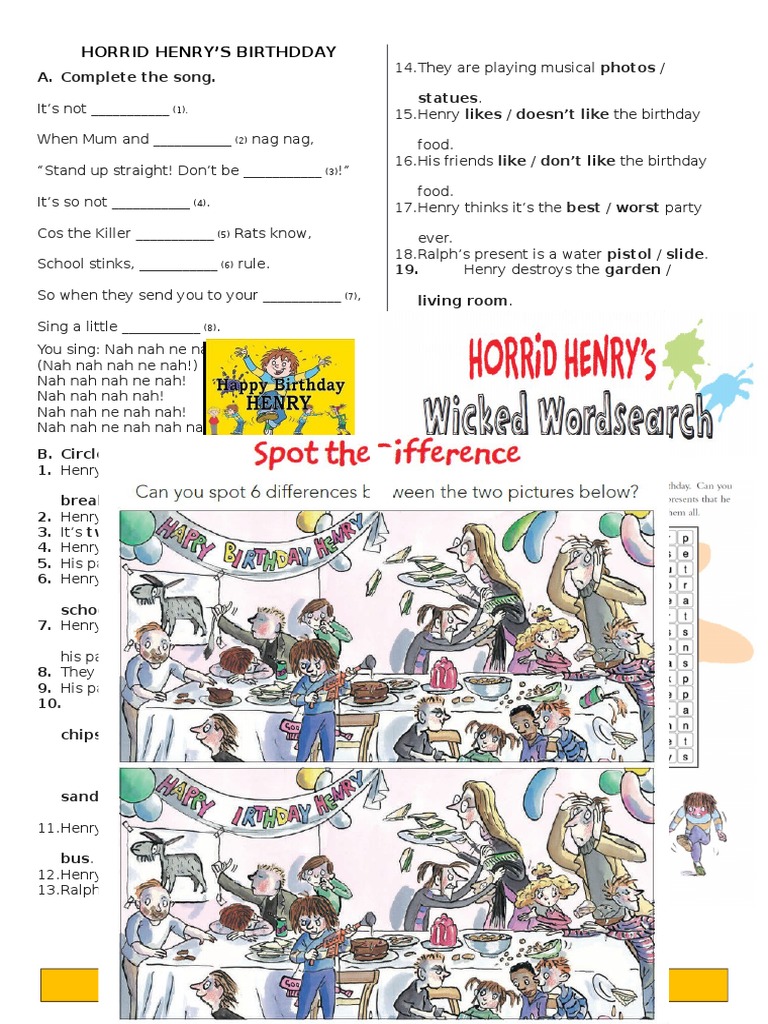 Horrid Henry Worksheet.1 | PDF