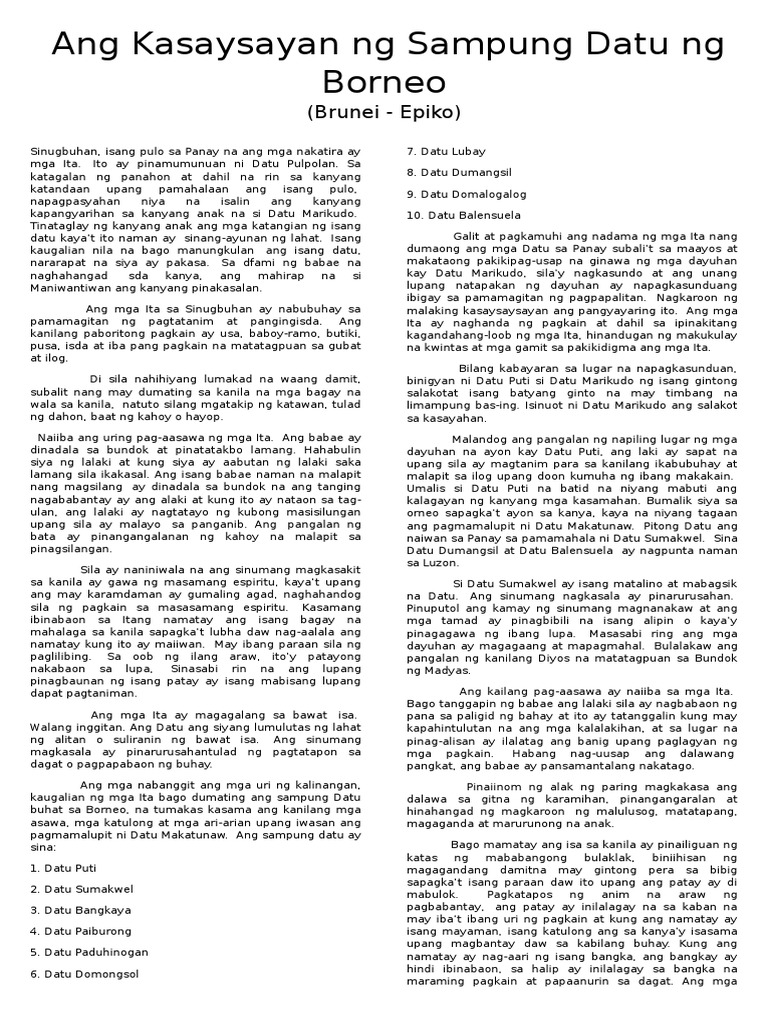 Ang Kasaysayan NG Sampung Datu NG Borneo | PDF