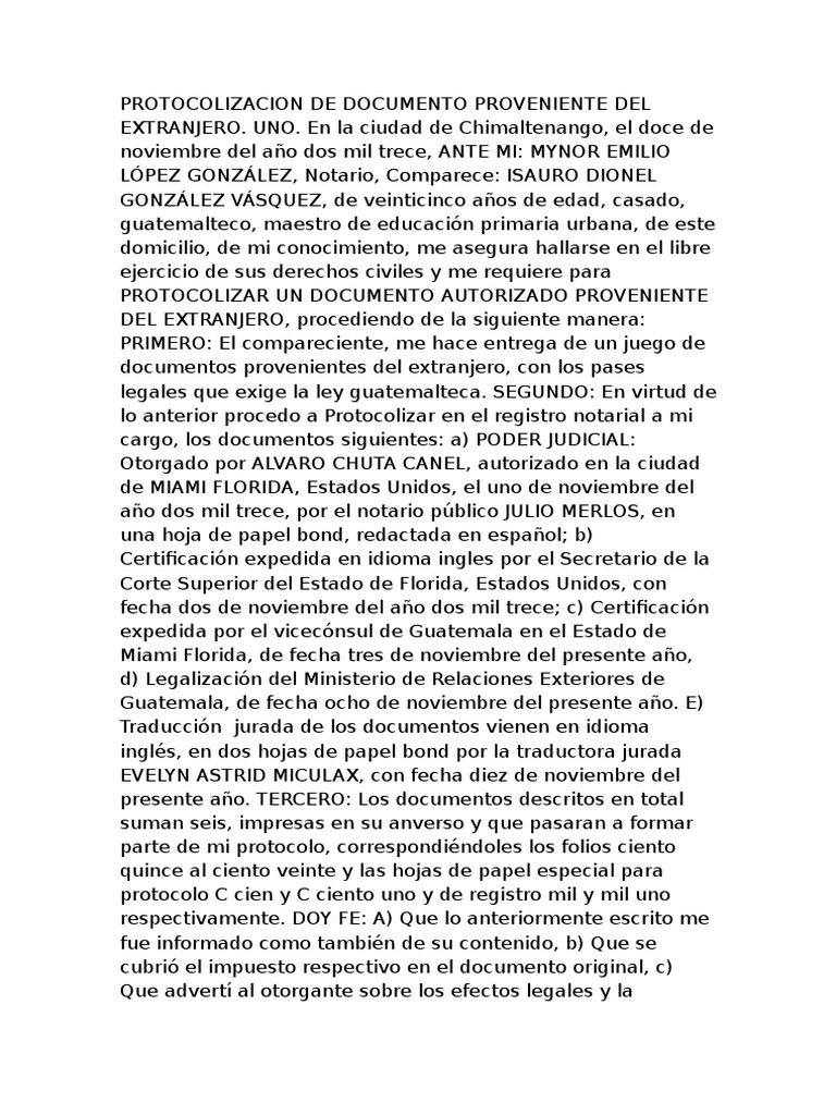 Protocolizacion de Documento Proveniente Del Extranjero | PDF | Instituciones sociales ...