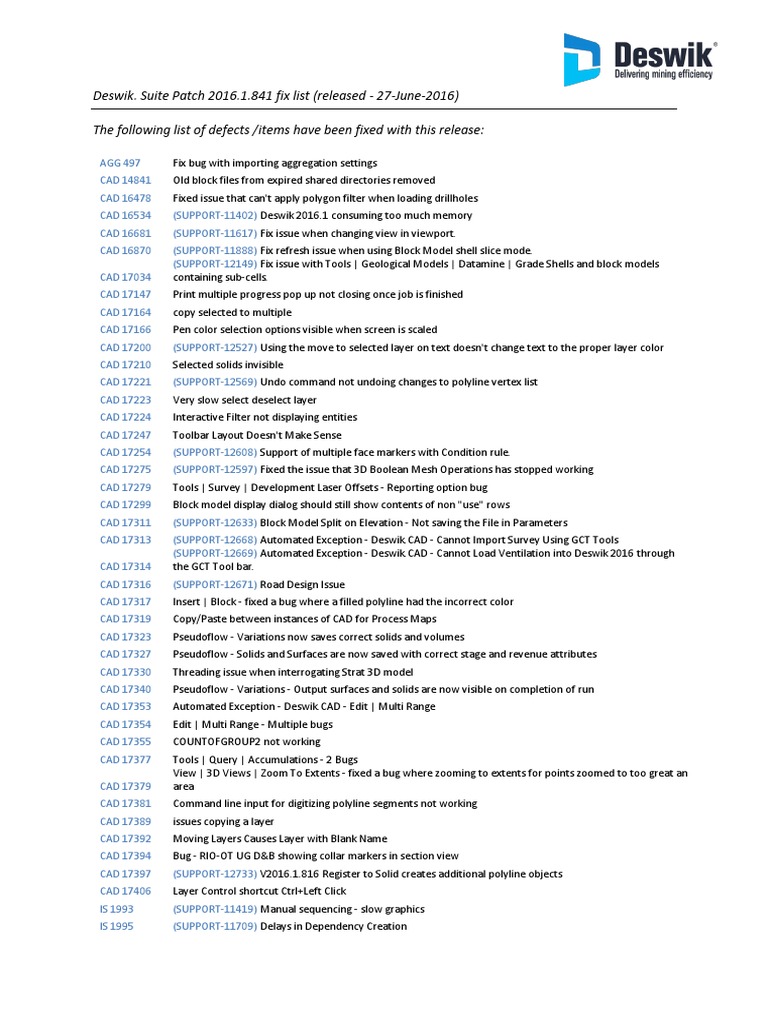 Deswik Suite 2016.1 Patch Fixes | PDF | Computer Aided Design ...