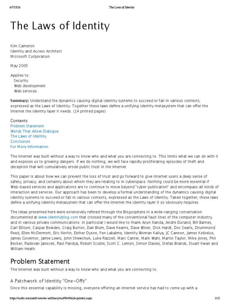 The Laws of Identity | PDF | Privacy | Information