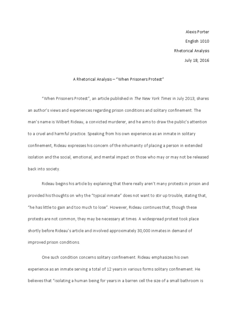 Rhetorical Analysis: Prison Protests | PDF | Solitary Confinement | Prison