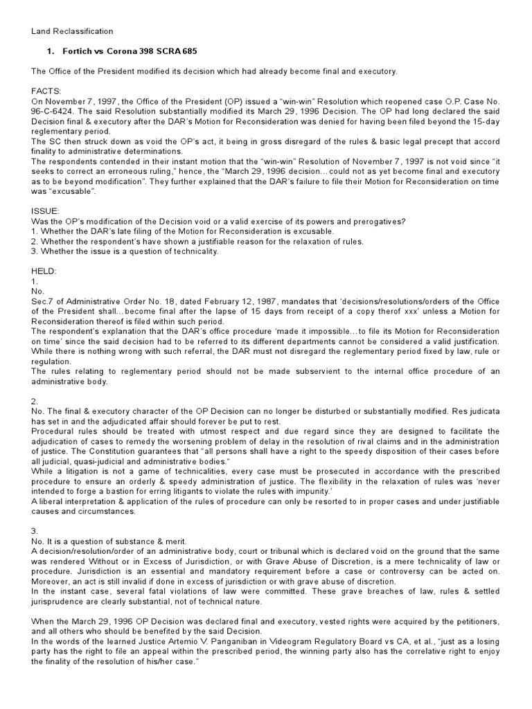 Land Reclassification To Closure or Road Case Digest | PDF | Zoning | Taxes