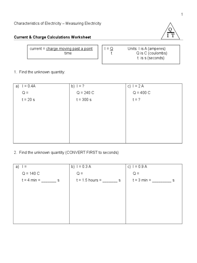 Electric Current Worksheet