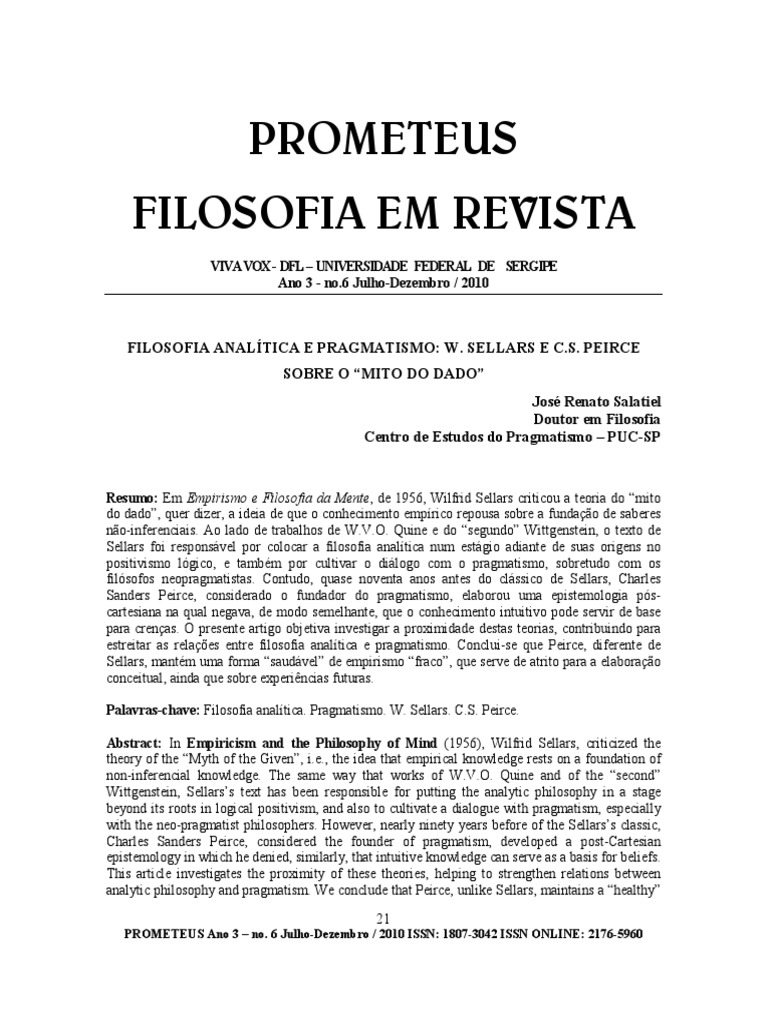 Sellars e o Mito do Dado em Peirce | PDF | Intuição | Conhecimento