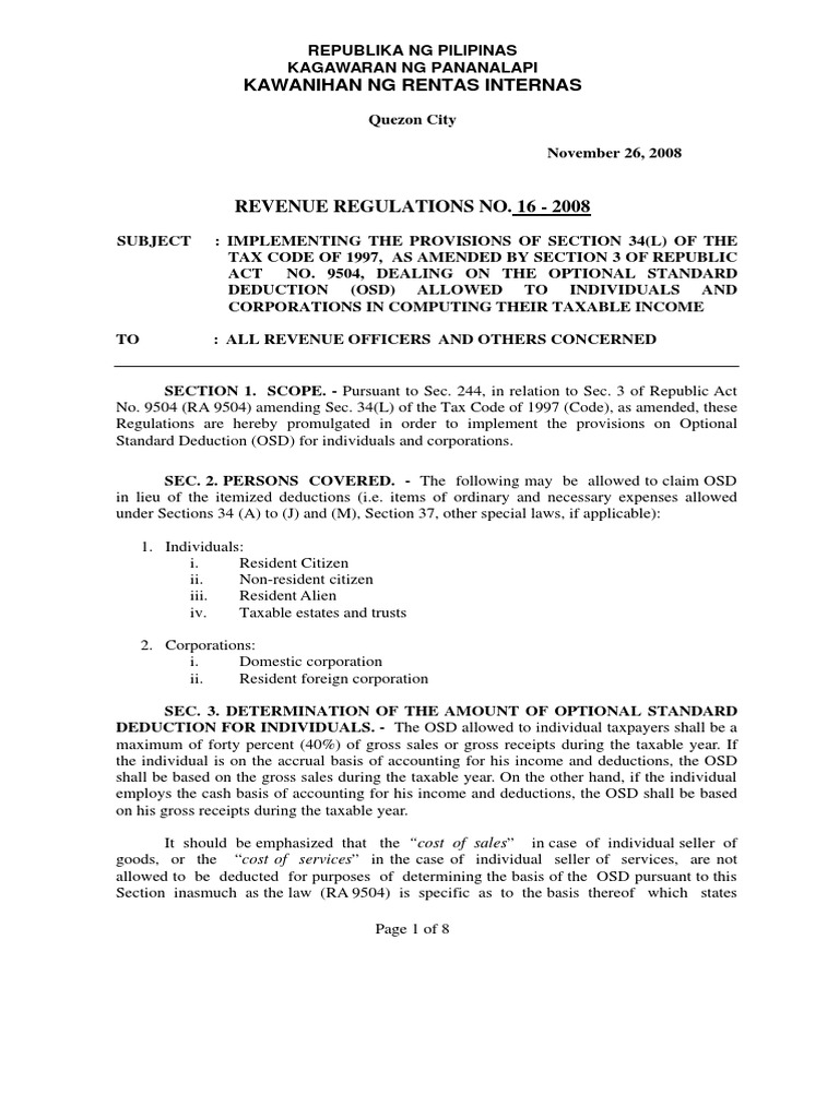 Optional Standard Deduction Guidelines | PDF | Business