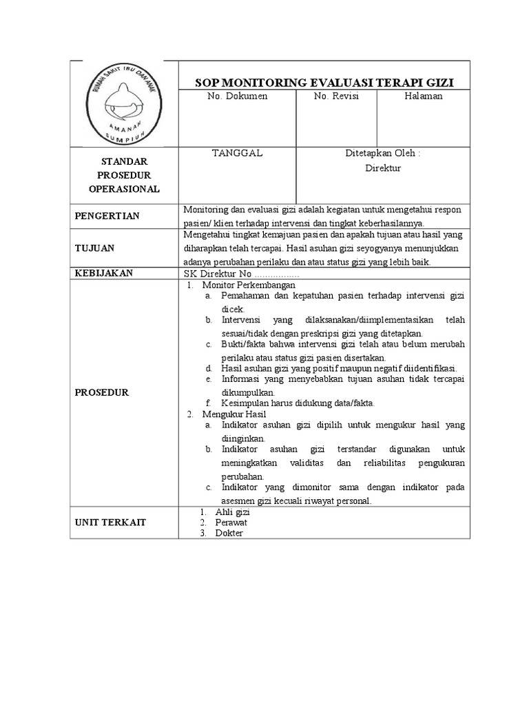 SOP Monev Asuhan Gizi | PDF