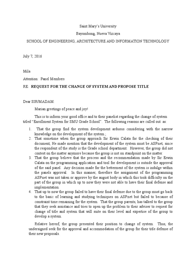 Letter of request for title defense